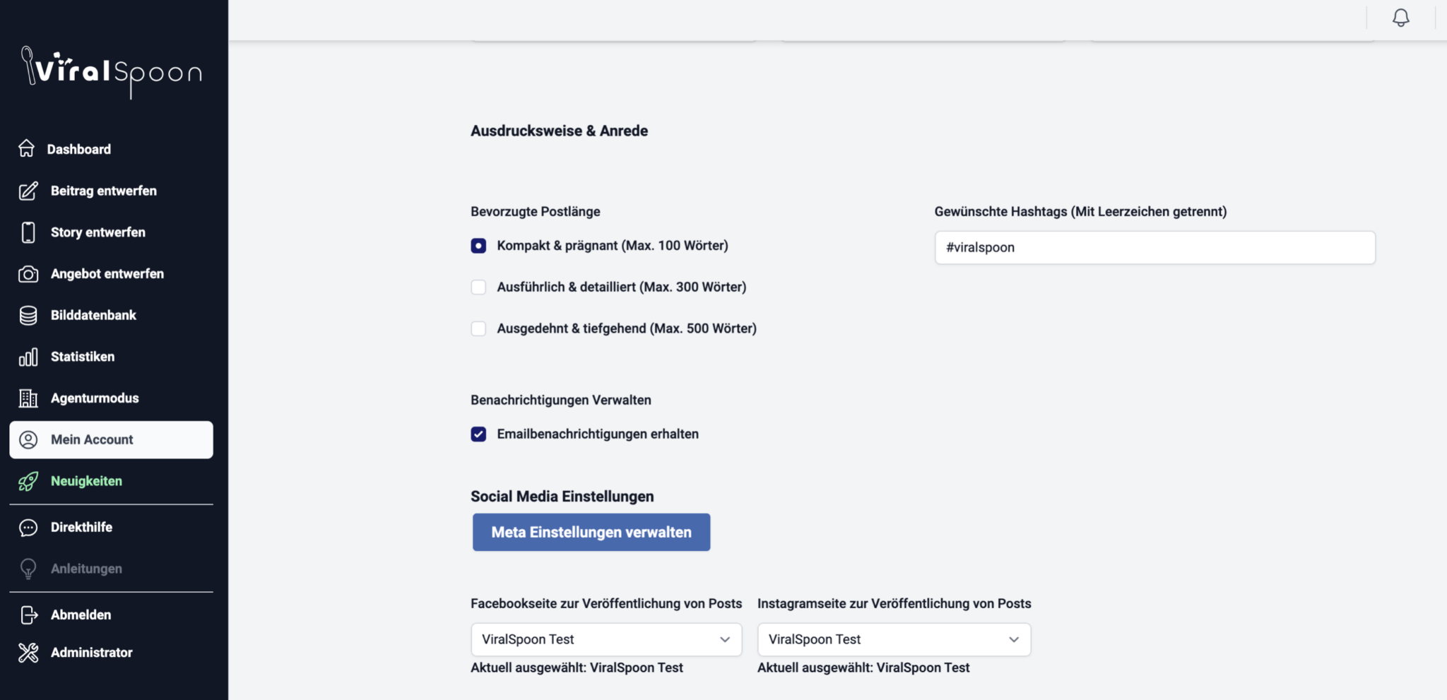 Verknüpfung zwischen ViralSpoon & Meta - ViralSpoon